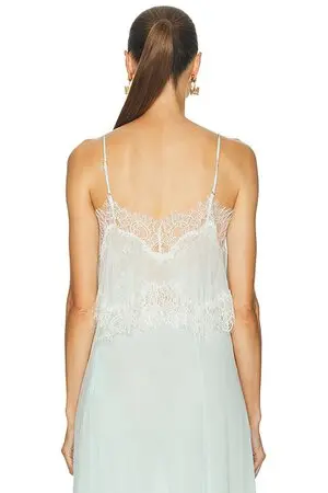 LoveShackFancy Elysia Lace Trimmed Silk Cropped Top