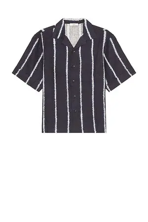 Commas Shibori Stripe Cuffed Camp Collar Shirt - Navy