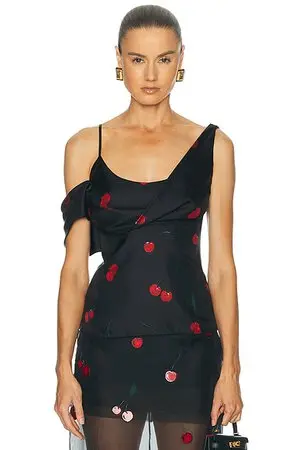 Monse Graphic Print Silk Off-the-shoulder Top