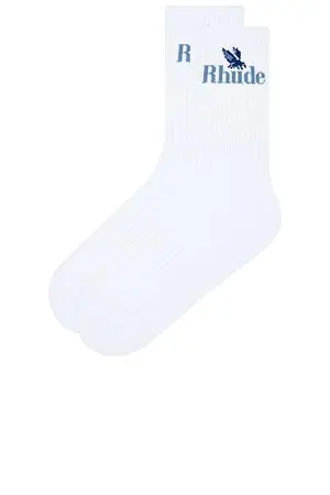 Rhude Rossa Logo Crew Socks - White & Blue