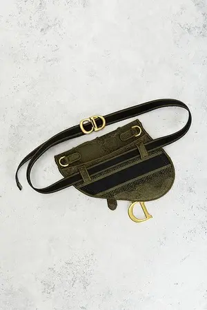 Dior Embroidered Camouflage Saddle Belt Bag - Khaki