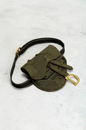 Dior Embroidered Camouflage Saddle Belt Bag - Khaki