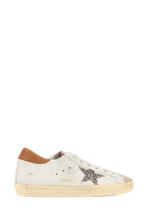 GOLDEN GOOSE Leather Super-star Sneakers With Glitter Star Detail - White