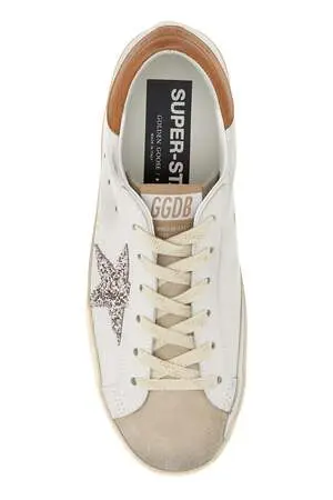 GOLDEN GOOSE Leather Super-star Sneakers With Glitter Star Detail - White