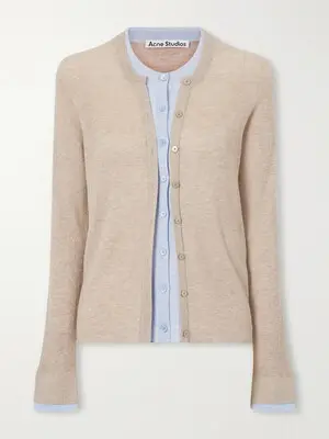 Acne Studios Layered Ribbed-knit Silk And Wool-blend Cardigan - Neutrals
