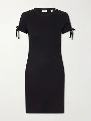 Burberry Tie-detailed Ribbed Mini Dress - Black