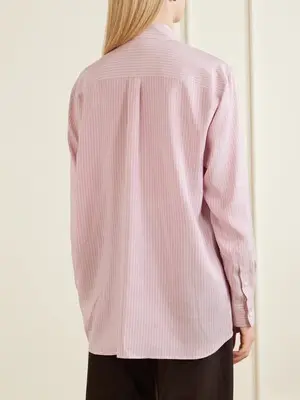Burberry Logo Embroidered Striped Silk Shirt