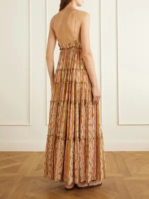 La DoubleJ Nymph Printed Ruffled Mesh Maxi Dress