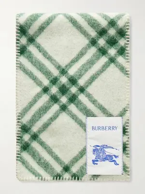 Burberry Logo-appliquéd Checked Wool Scarf - Green
