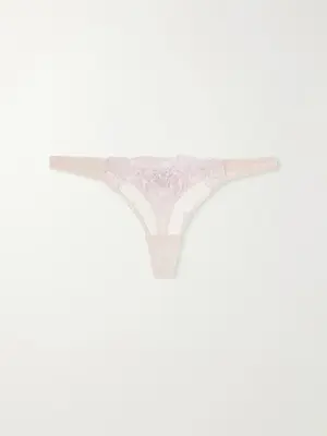 Kiki De Montparnasse Juliette Lace-trimmed Mesh Thong - Pink
