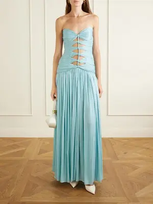 Costarellos Minari Strapless Lurex-georgette Gown - Blue