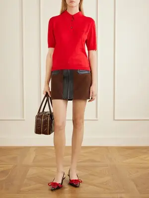 Marni Patterned Wool And Silk-blend Knitted Polo Shirt - Red