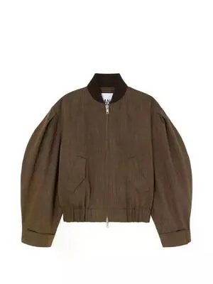 GANNI Mélange-effect Puff-sleeve Bomber Jacket