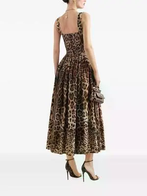Dolce & Gabbana Leopard Print Poplin Midi Dress - Neutrals