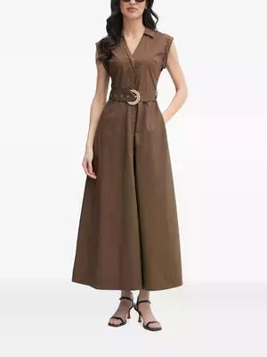 GAUDI Belted V-neck Midi Dress