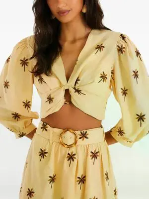 Farm Rio Embroidered Cropped Top With V-neck