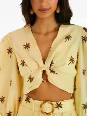 Farm Rio Embroidered Cropped Top With V-neck