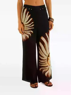 Farm Rio Ammonite Print Smocked Wide-leg Trousers