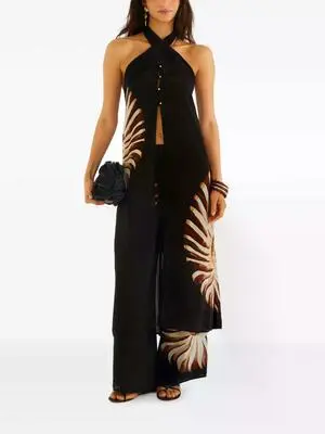Farm Rio Ammonite Print Smocked Wide-leg Trousers