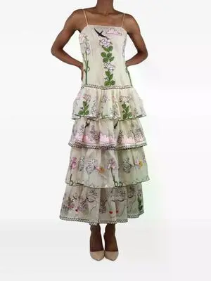 Vivetta Floral-embroidered Tiered Midi Dress