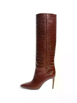 Paris Texas Knee-high Stiletto Boots In Croc-embossed Calfskin