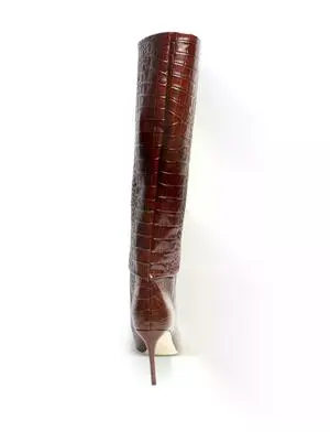 Paris Texas Knee-high Stiletto Boots In Croc-embossed Calfskin
