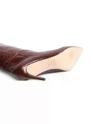 Paris Texas Knee-high Stiletto Boots In Croc-embossed Calfskin