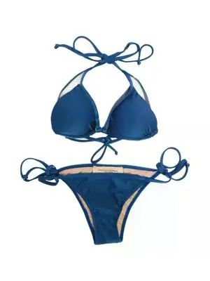 ADRIANA DEGREAS Triangle Bikini With Mesh Detail - Blue