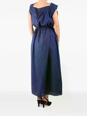 DÔEN Sleeveless Square Neck Button-down Maxi Dress With Drawstring Waist And Scalloped Trim