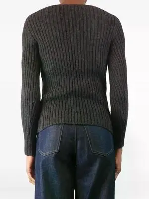 Prada Charcoal Crochet-knit Boat Neck Long Sleeve Sweater