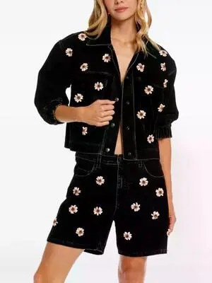 Agua Bendita Rosel Flower Embellished Denim Jacket