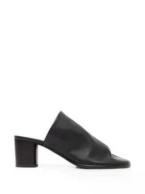LEMAIRE Lemiare Glove Leather Ruched Square Toe Block Heel Mules