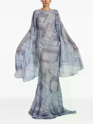 MIAU BY CLARA ROTESCU Patchwork Print Open-back Maxi Dress