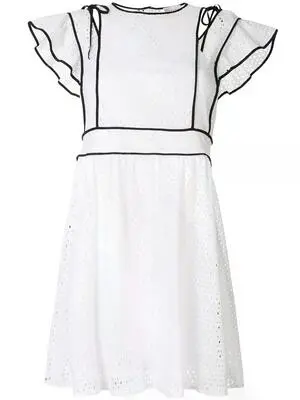 Red Valentino Netted Mini Dress With Ruffled Sleeves