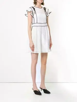 Red Valentino Netted Mini Dress With Ruffled Sleeves