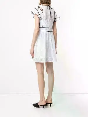 Red Valentino Netted Mini Dress With Ruffled Sleeves