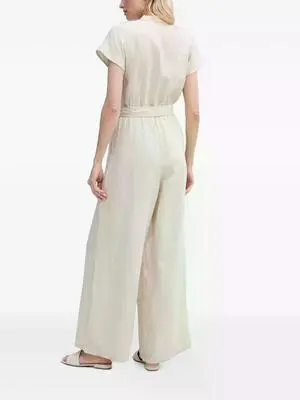 BENETTON Linen Crochet Trim Belted Jumpsuit