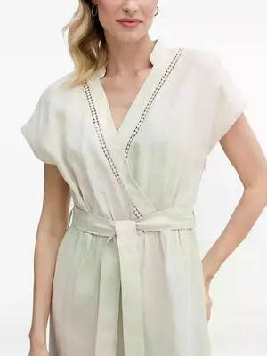 BENETTON Linen Crochet Trim Belted Jumpsuit