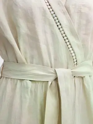 BENETTON Linen Crochet Trim Belted Jumpsuit
