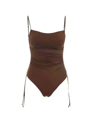 MC2 SAINT BARTH Embellished Ruched One Piece Swimsuit - Brown