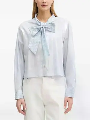 BENETTON Striped Pussy-bow Blouse - Blue