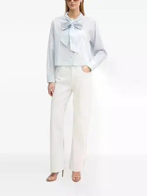 BENETTON Striped Pussy-bow Blouse - Blue