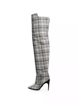 Off-White Tartan Pattern Knee-high Boots