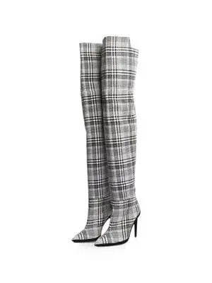 Off-White Tartan Pattern Knee-high Boots