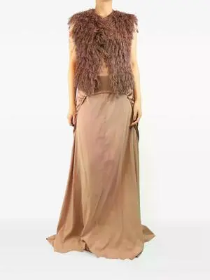 Brunello Cucinelli Long-back Silk Top And Fringed-gilet Set - Neutrals