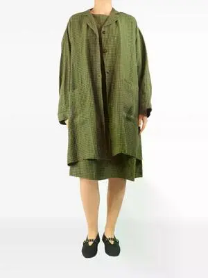 Apuntob Linen Gingham Midi Dress And Coat Set