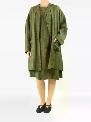 Apuntob Linen Gingham Midi Dress And Coat Set