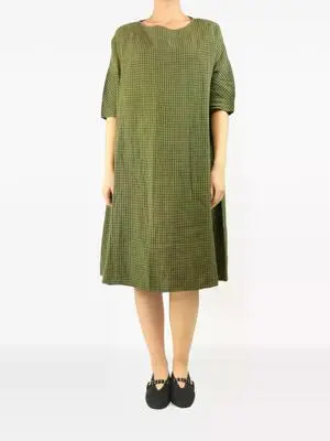 Apuntob Linen Gingham Midi Dress And Coat Set