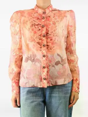 Zimmermann Ruffled Floral-print High Neck Puff Sleeve Blouse
