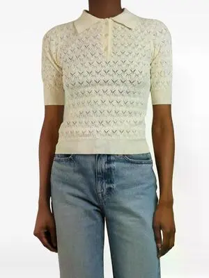 G. Open-weave Polo Shirt With Ribbed Details
